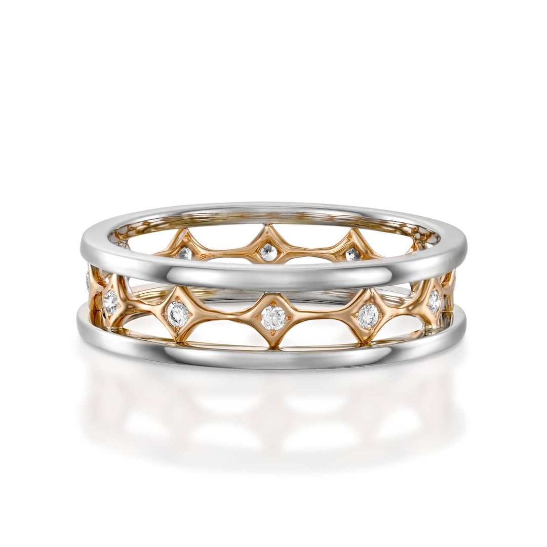 Double Shank Ring, Rose Gold Wedding Band, Geometric Engagement Ring ...