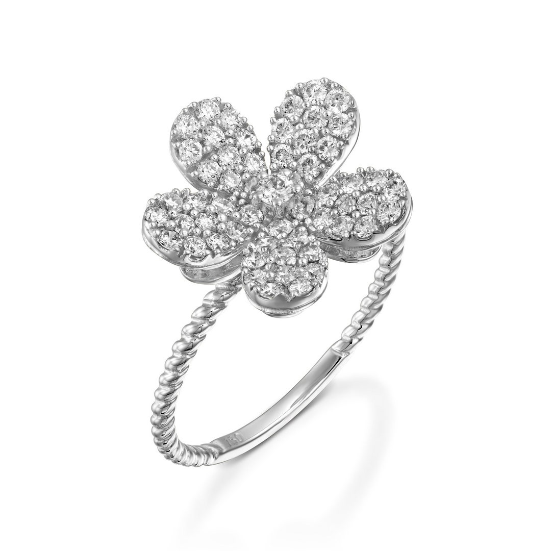 Flower Diamond Ring, Cherry Blossom Ring White Gold Diamond Ring ...