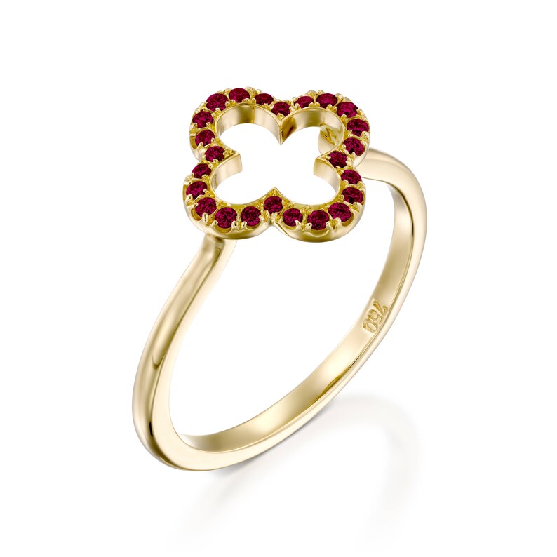Gold Ring, Clover Ring, Ruby Ring, Promise Ring, Anniversary Gift for ...