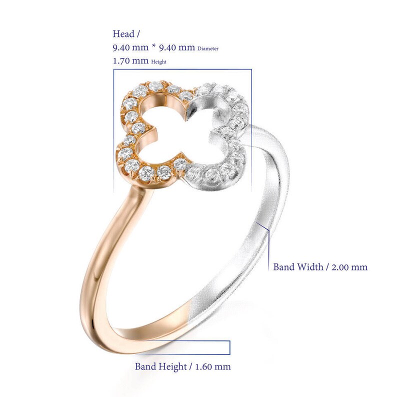 Rose Gold Lucky Love Ring, Flower Diamond Engagement Ring, Lucky Clover ...