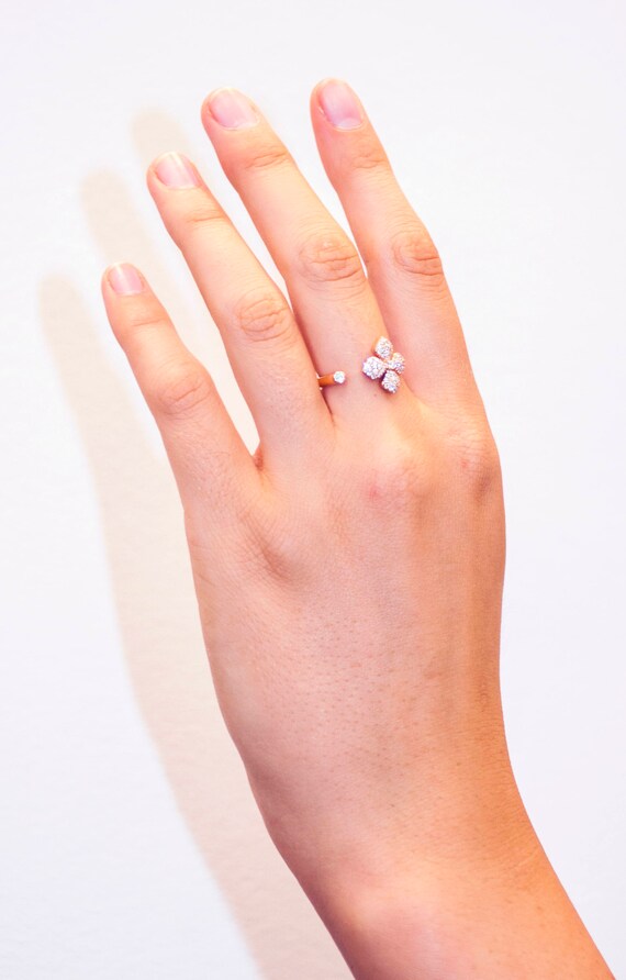 U shape ring U ring jewelry Open ended ring Flower gold | Etsy