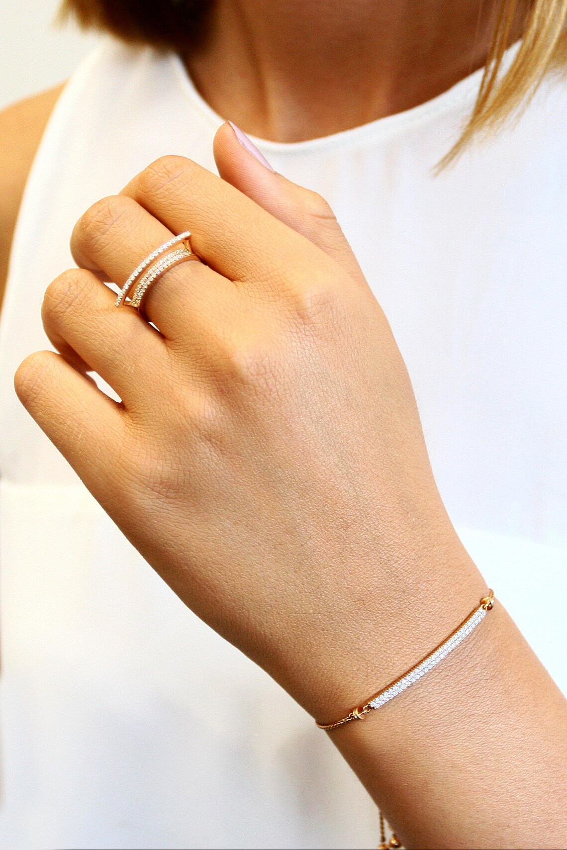 Delicate Diamond Engagement Ring for Women Stacking Ring Set - Etsy