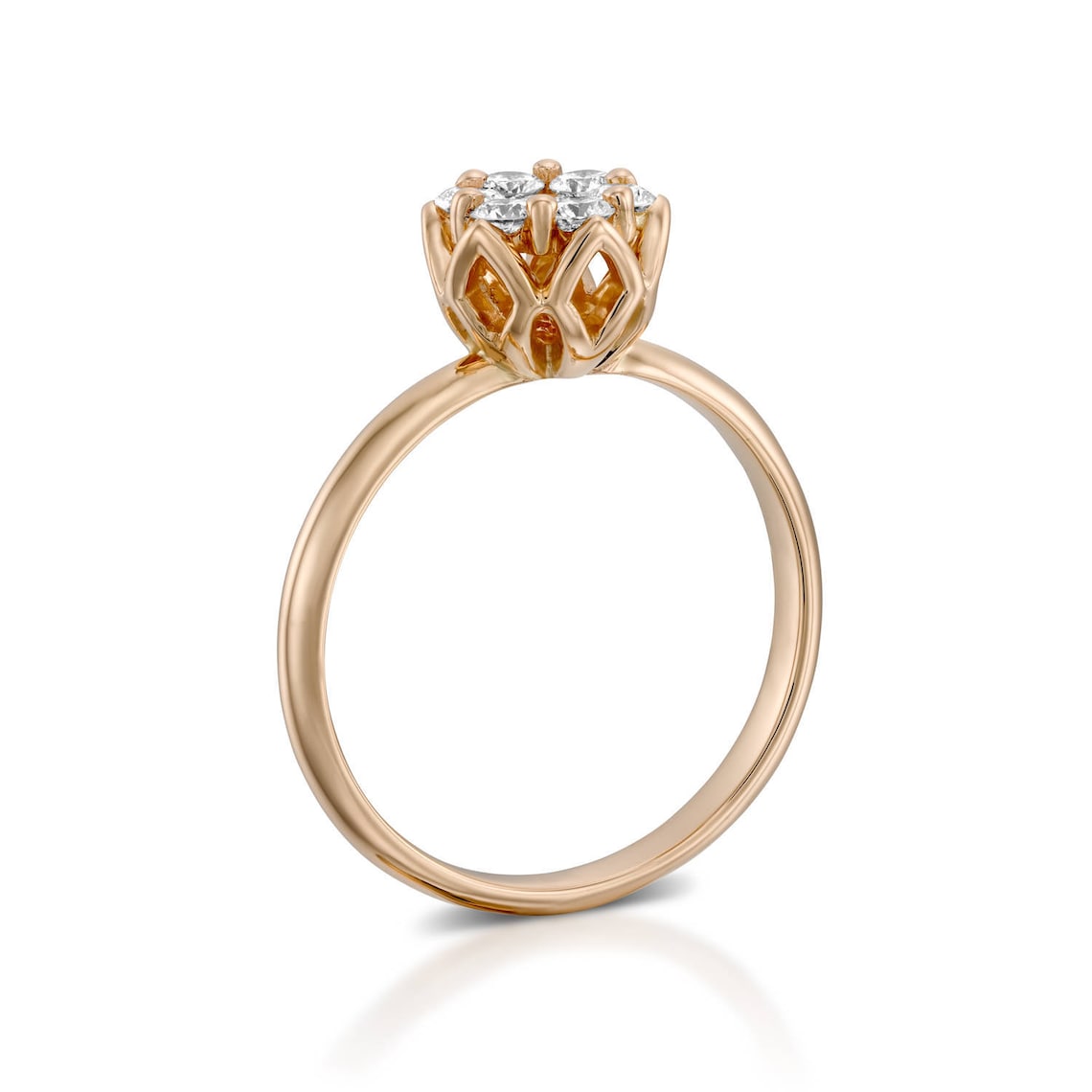 Rose Gold Flower Engagement Ring Diamond Floral Ring Flower | Etsy