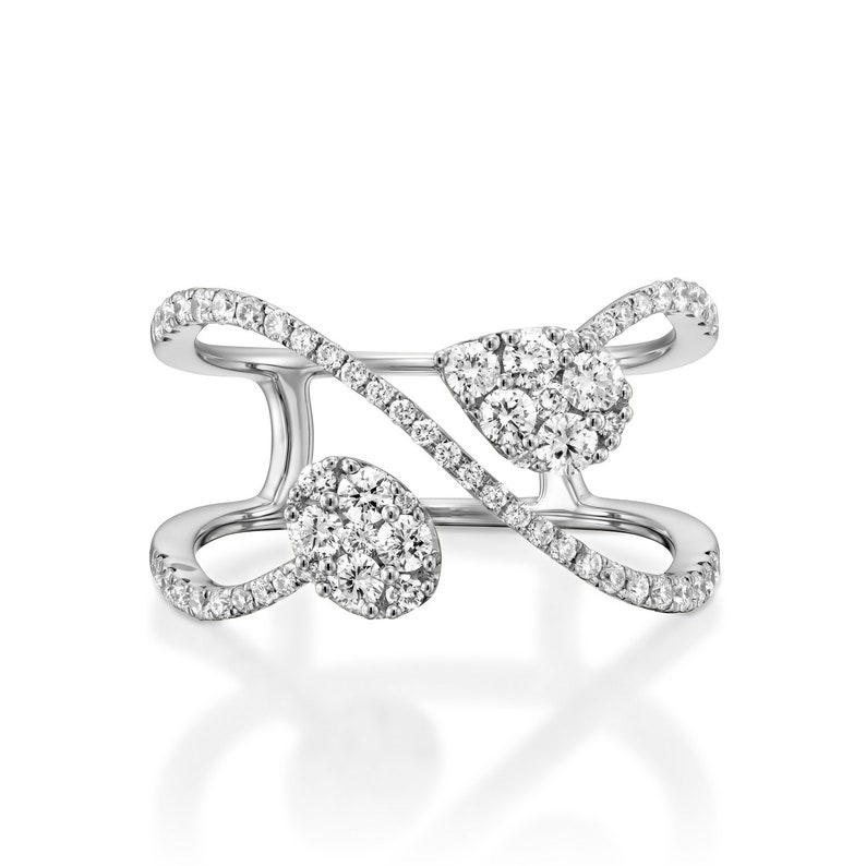 Ring Women Open Diamond Engagement Ring Solid Gold Diamond | Etsy