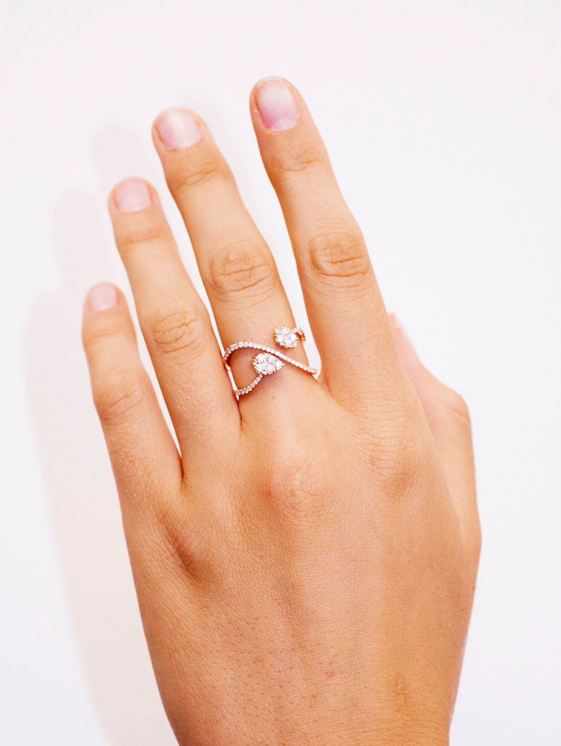 Ring Women Open Diamond Engagement Ring Solid Gold Diamond | Etsy