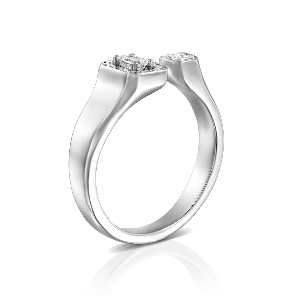 Open Diamond Wedding Band, Open Diamond Ring 18k White Solid Gold Women ...
