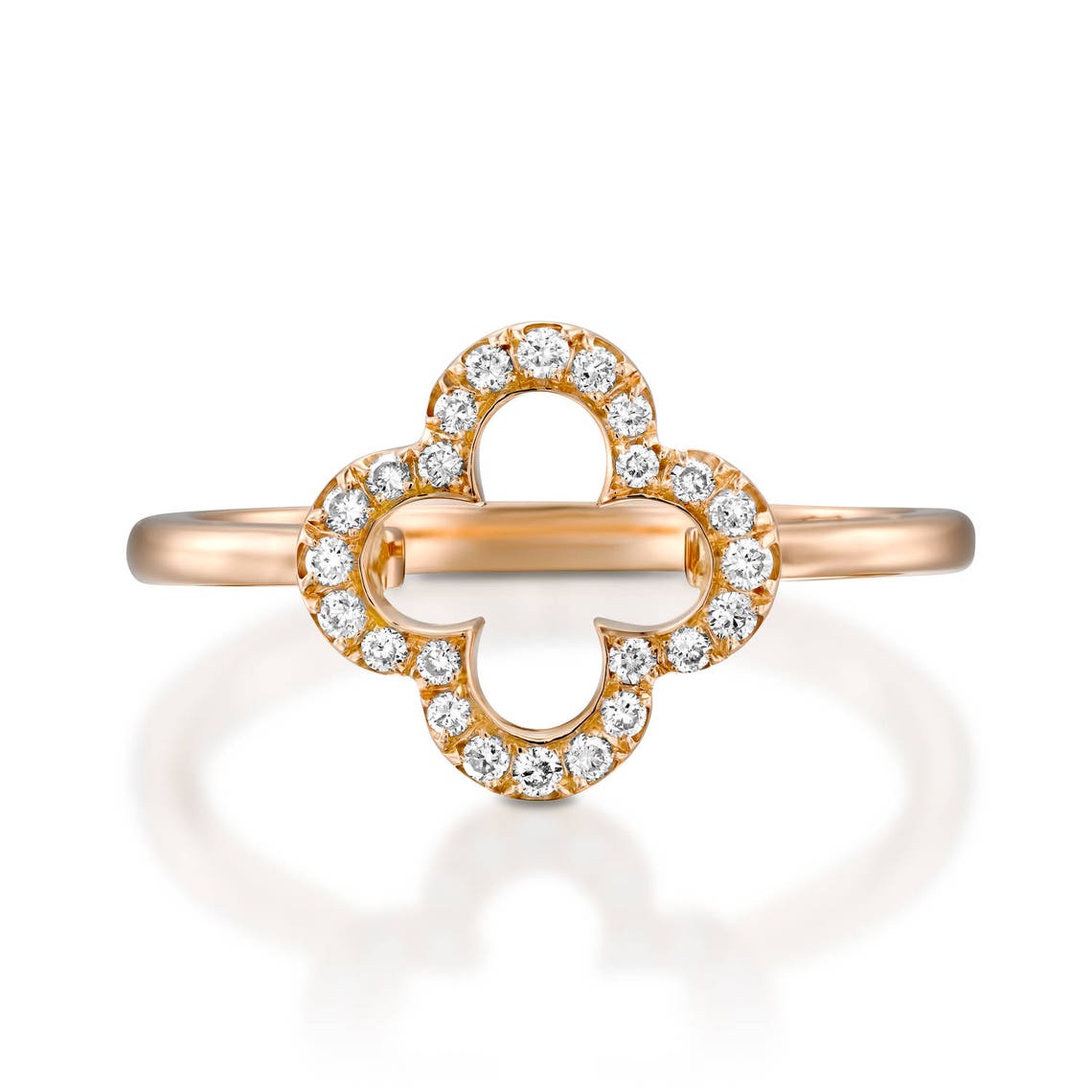 Rose Gold Lucky Love Ring, Flower Diamond Engagement Ring, Lucky Clover ...