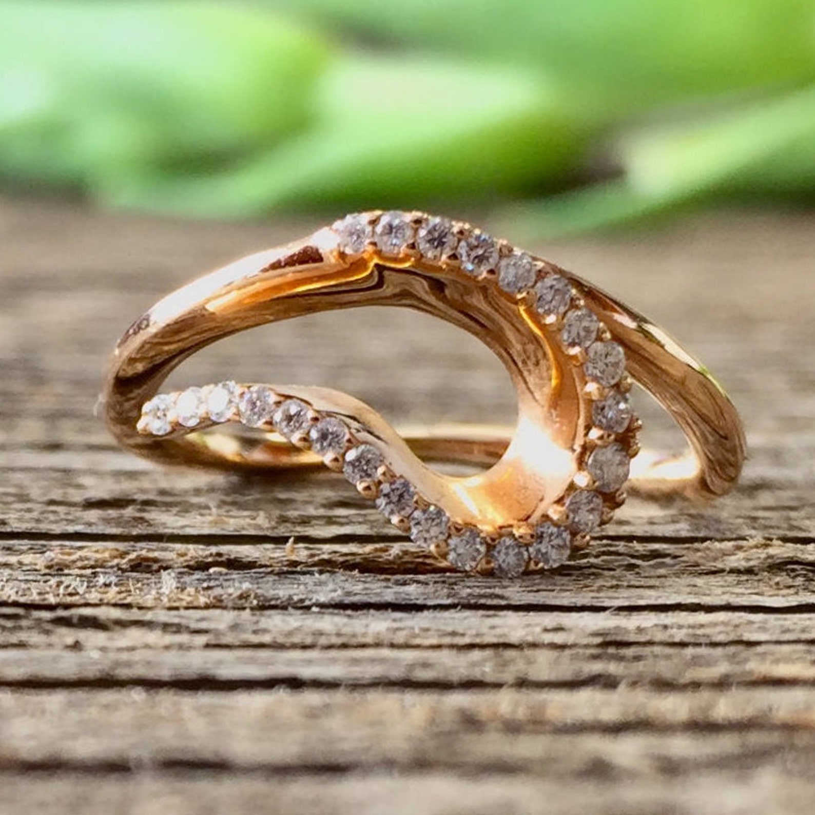 Curves Wedding Band Women Wave Ring Gold Diamond Ring Unique | Etsy