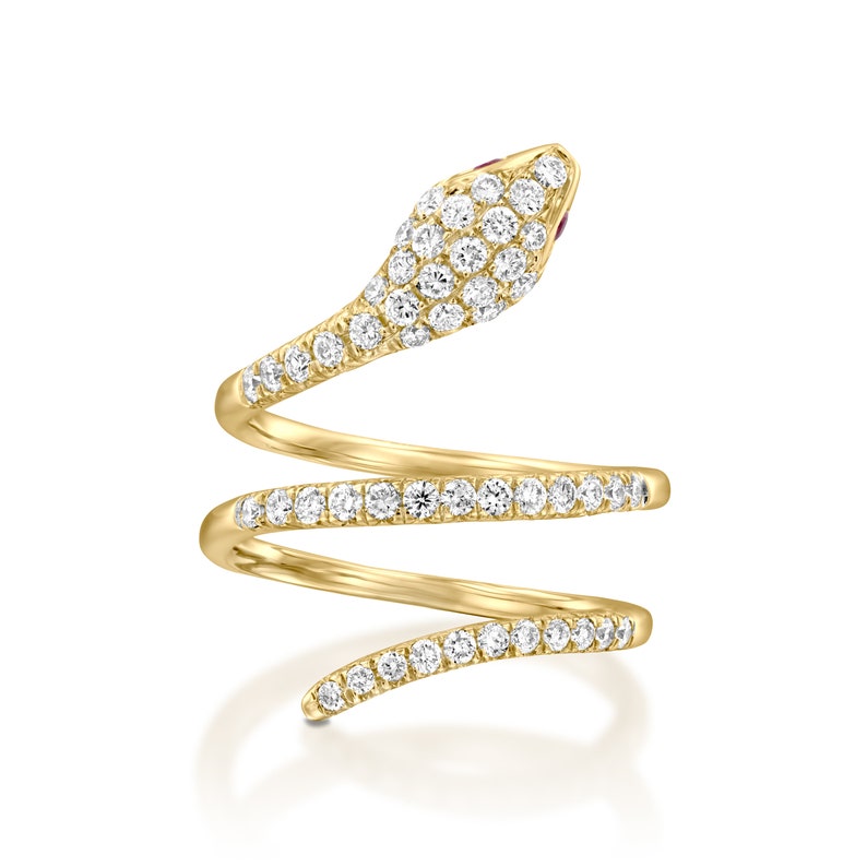 Yellow Gold Snake Diamond Ring, Pave Diamond Snake Ring, Gold Ring ...
