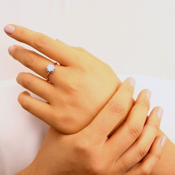 Romantic Wedding Ring Diamond Floral Ring Lotus Promise | Etsy