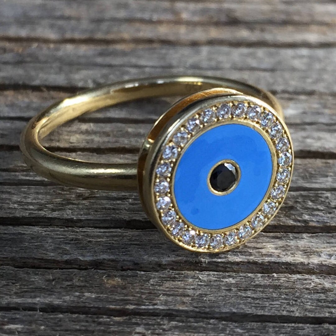 Evil Eye Gold Ring, Turquoise Ring, All Seeing Eye, Protection, Blue ...