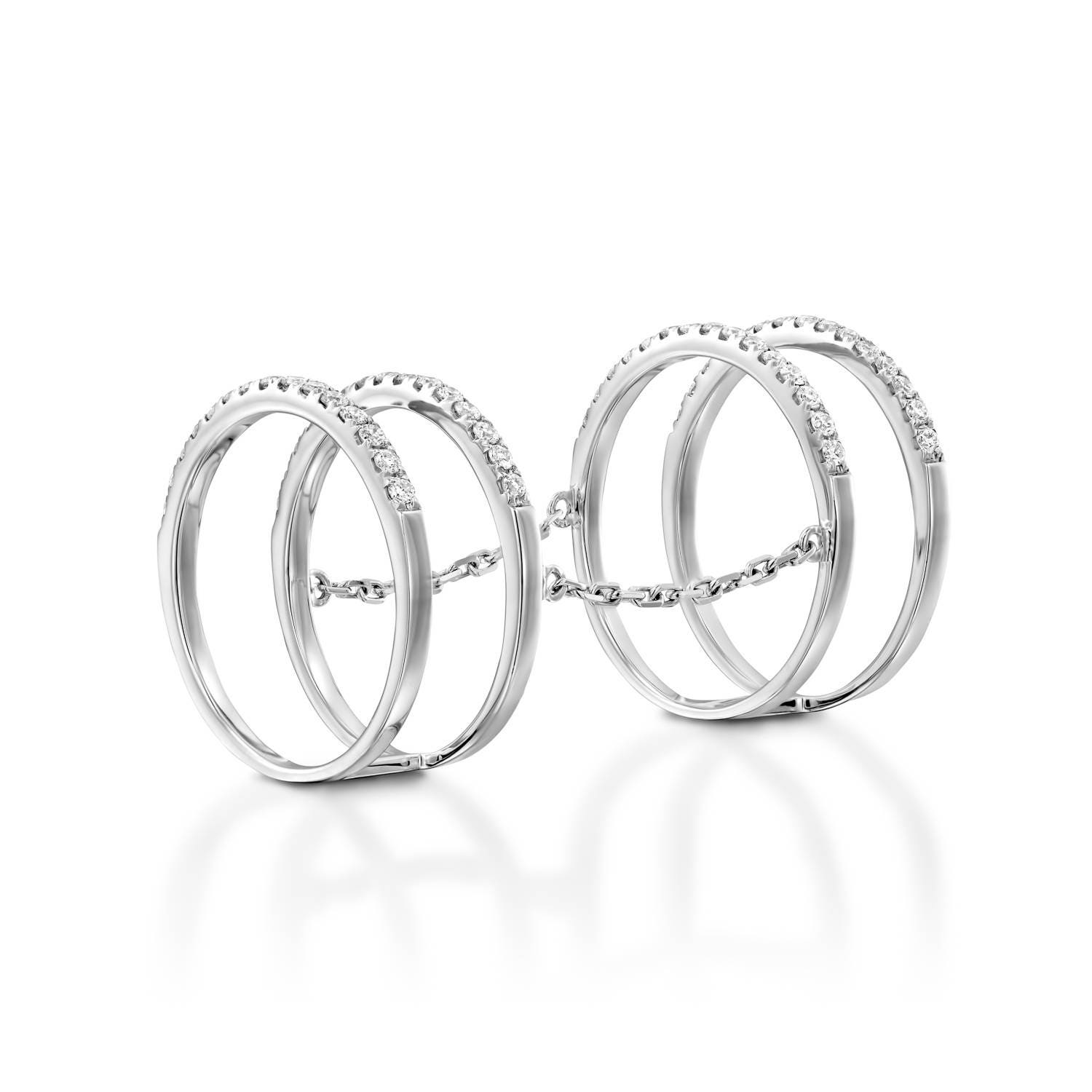 One Finger Double Ring Double Ring Chain Zen Garden Double | Etsy