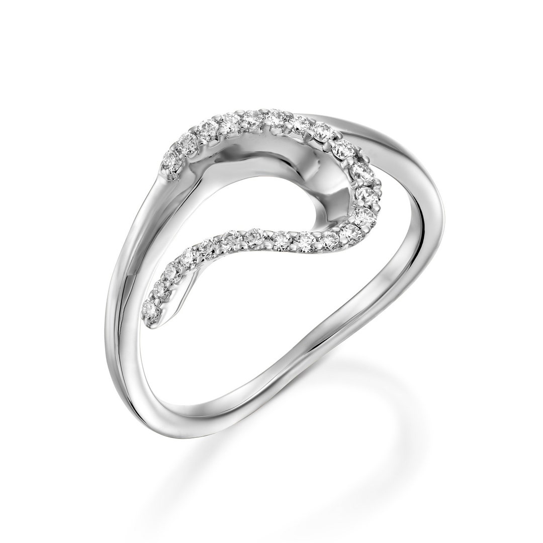 Waves Diamonds Ring Unique Engagement Ring, Engagement Band Wedding ...