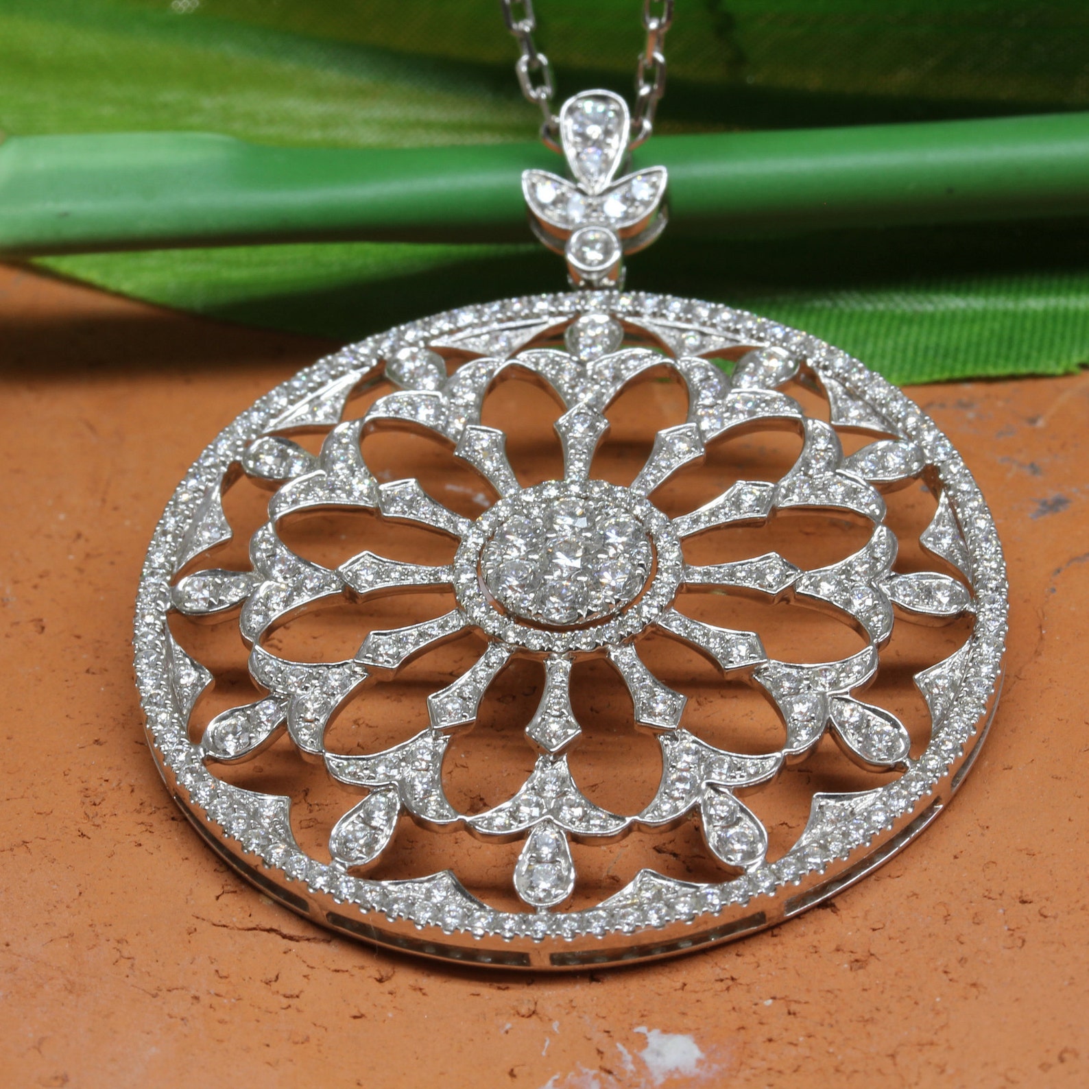 Large Diamond Pendant 18k White Gold Art Deco Vintage - Etsy