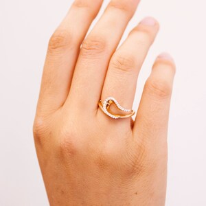 Vintage Style Diamond Ring, Wave Shape Ring, Gold Ring, Anniversary ...