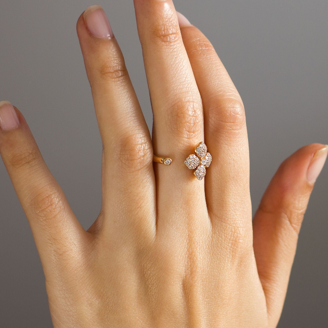 Flower Diamond Ring, Open Ring, Cuff Ring, Women Band, Stacking Ring ...