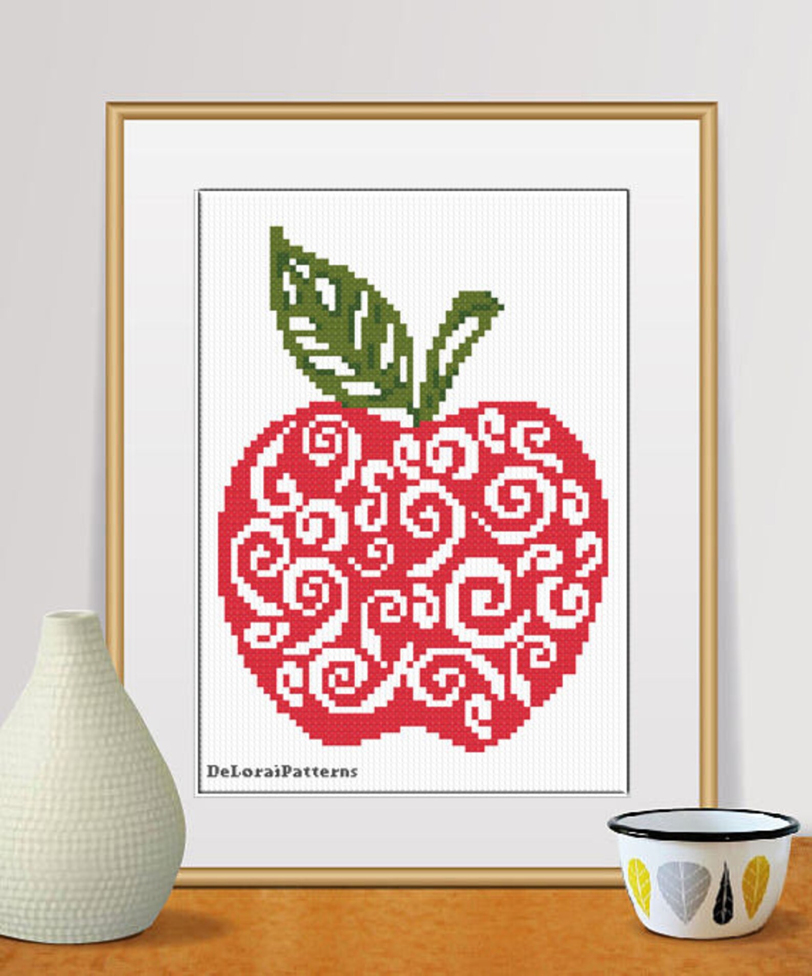 Cross Stitch Apple , Curly Apple, Fall Autumn Cross Stitch, Harvest Day ...