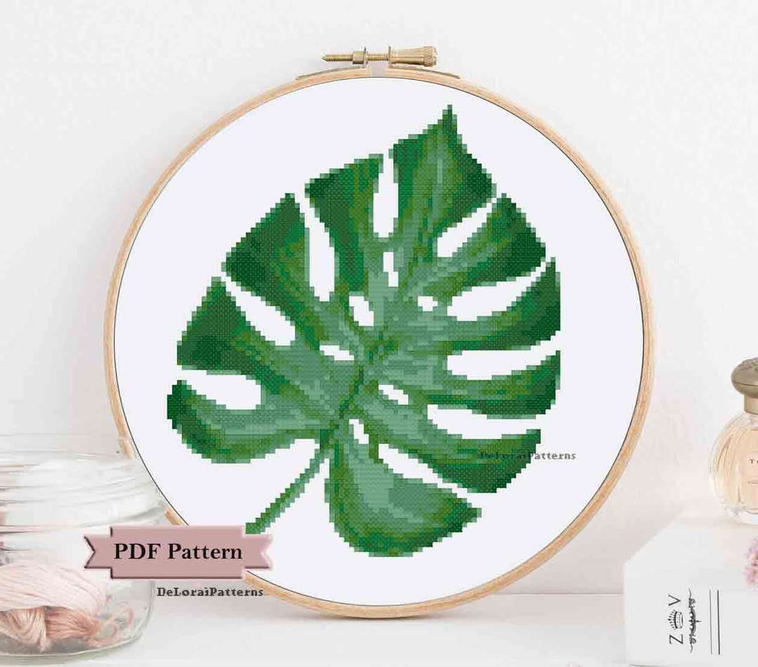 Monstera Cross Stitch Pattern Leaf Cross Stitch Tropical Cross Stitch ...