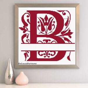 Romantic Wedding Monogram Cross Stitch Pattern Letter B Custom Name ...