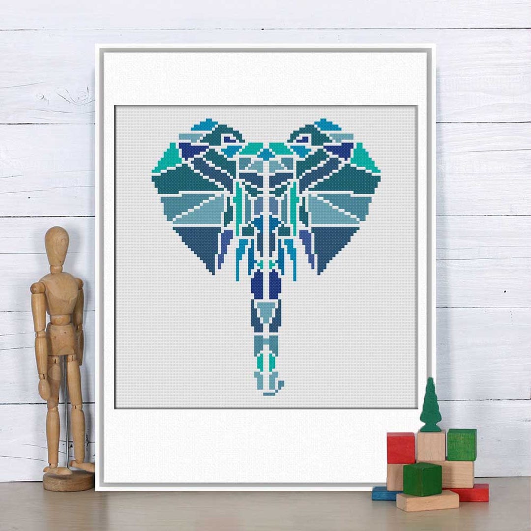 Geometric Elephant Cross Stitch Pattern. Animals Cross Stitch. Nursery ...