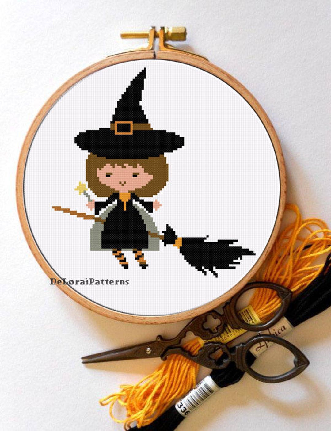 Cute Witch Cross Stitch Pattern. Halloween Cross Stitch,witch on Broom ...
