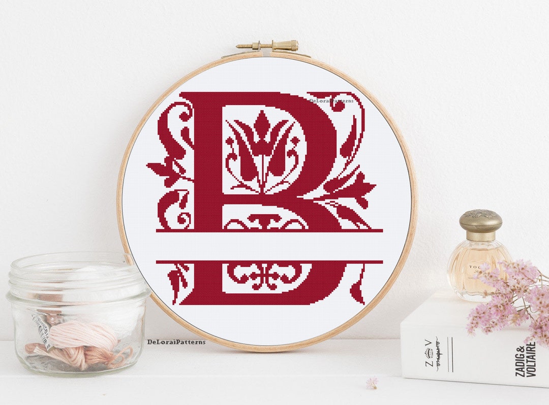 Romantic Wedding Monogram Cross Stitch Pattern Letter B Custom Name ...