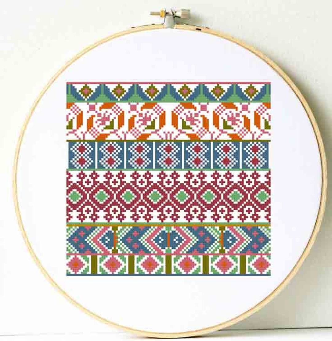 Geometric Cross Sticth Pattern. Ethnic, Folk Models. Wall Art, Picture ...