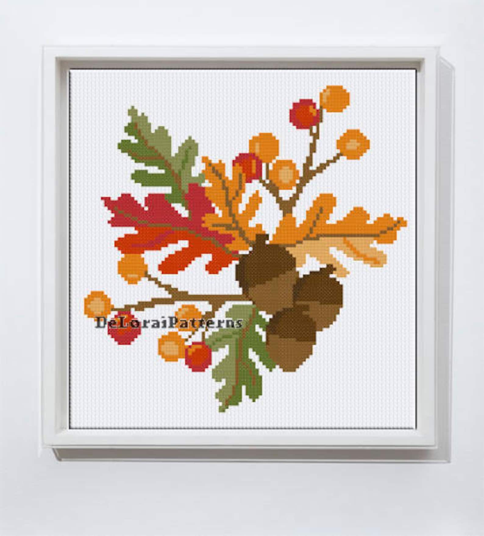 Autumn Cross Stitch Pattern Leafes Cross Stitch Autumn Wall Art Modern ...