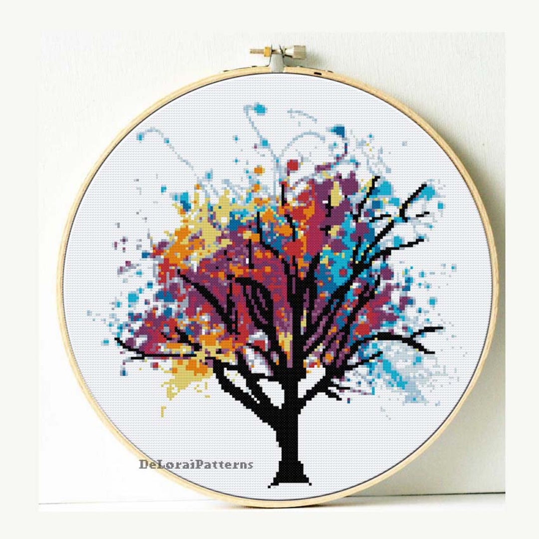 Rainbow Tree Cross Stitch Pattern. Watercolor Tree, Cross Stitch Tree ...