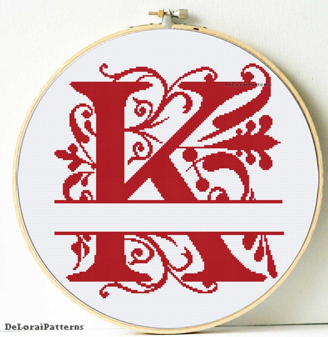 Romantic Wedding Monogram Cross Stitch Pattern Pdf Letter K Vintage ...