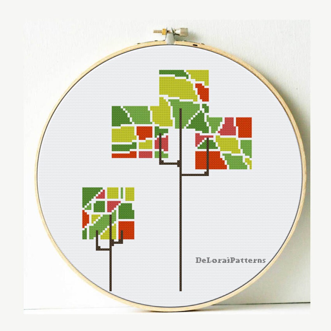 Geometric Tree Cross Stitch Pattern. Geometric Tree Wall Decor, Tree ...