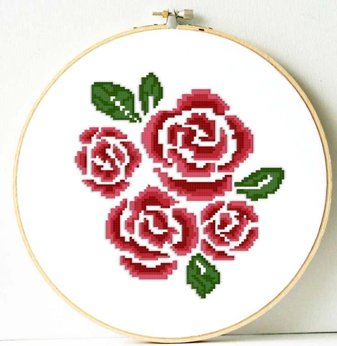 Red Roses Cross Stitch Pattern. PDF Instant Download. Roses Bouquet Wall Hanging. Roses Home ...