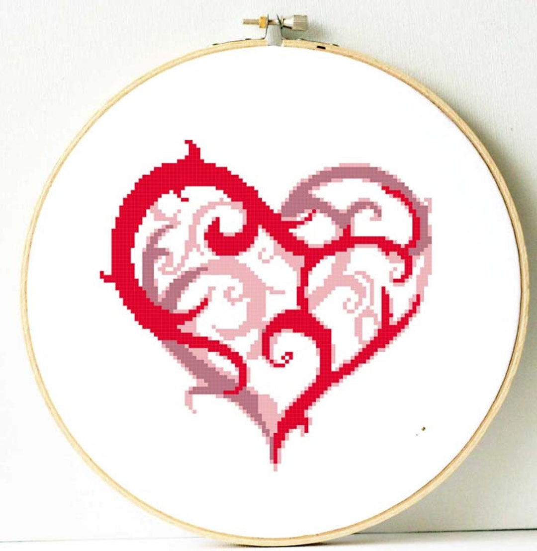 Valentine's Day Heart Cross Stitch Pattern. Romantic Heart Wall Hanging ...