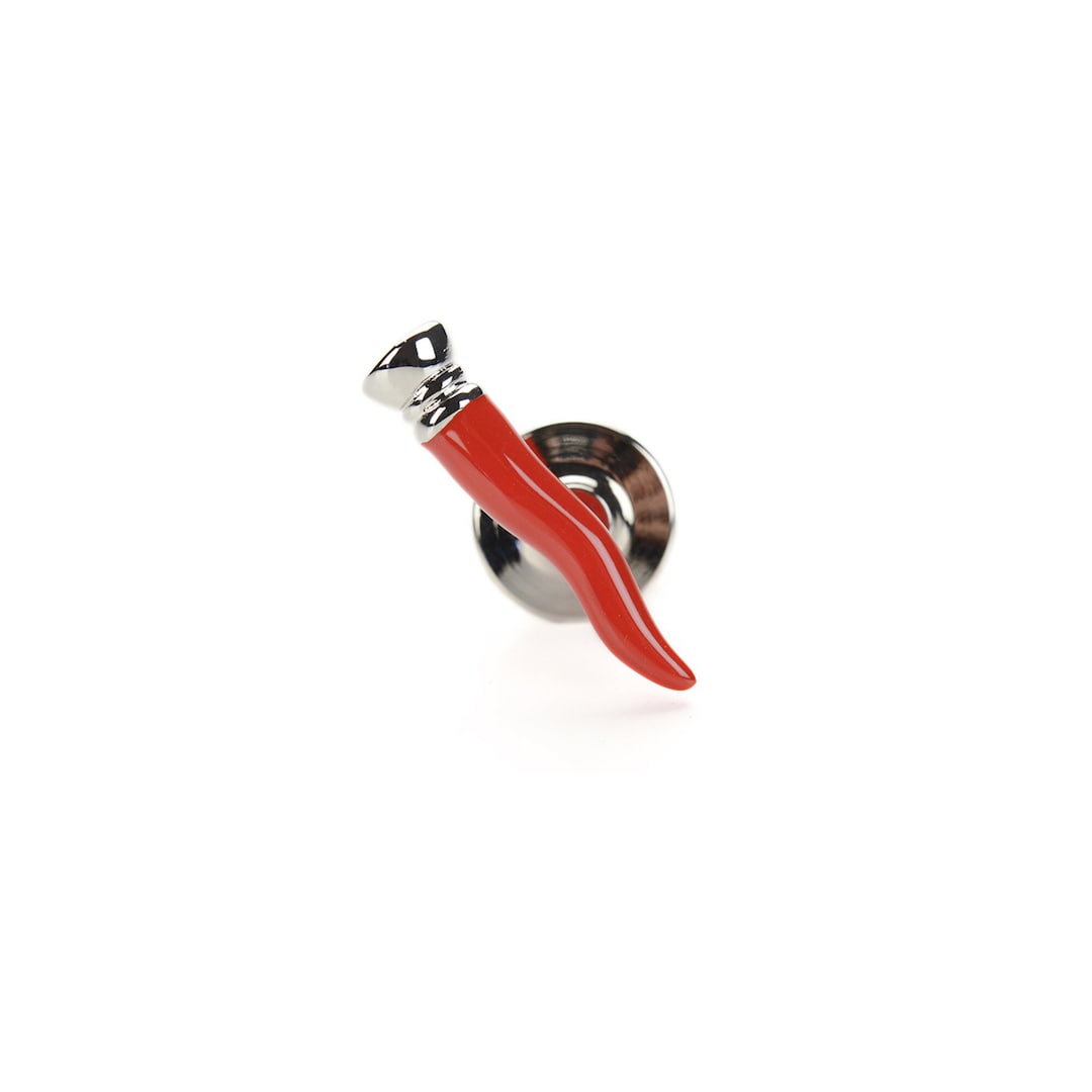 Red Lucky Horn Pin in Sterling Silver & Enamel, Pin for Jacket or Bag ...