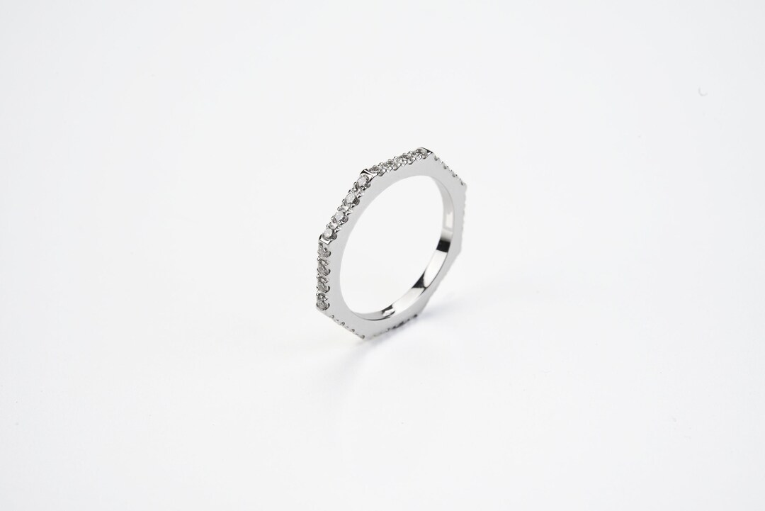 Octagon Shaped Diamond Band, White Gold 18k, Wedding Ring, Handmade in ...
