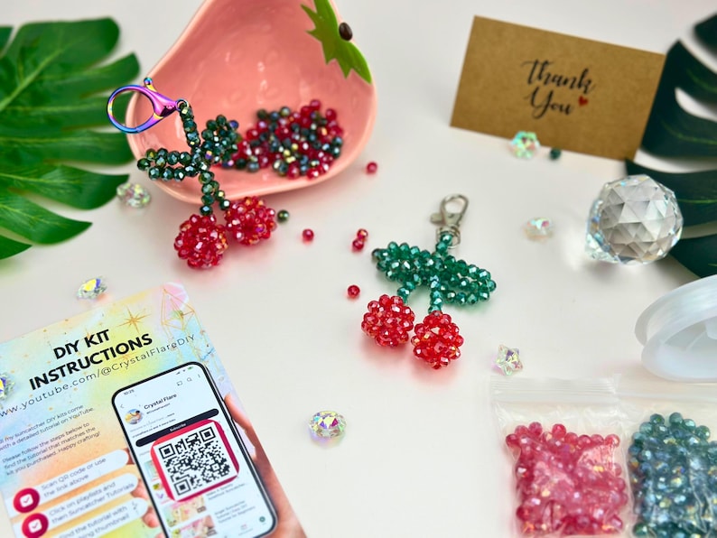 Cherry Keychain DIY Kit: Beaded Charm Craft - Kawaii Gift - Etsy