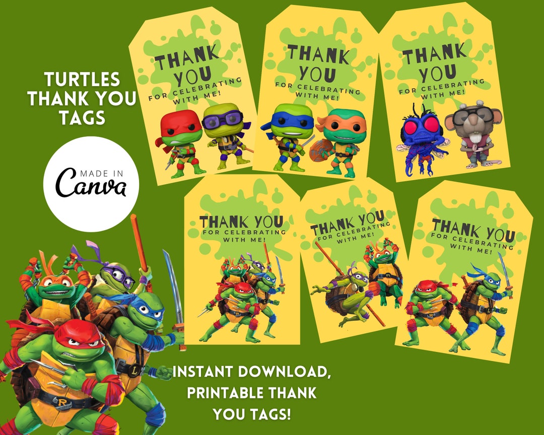 Turtles Thank You Tags, Party Favor Tags, Instant Download, Kids ...