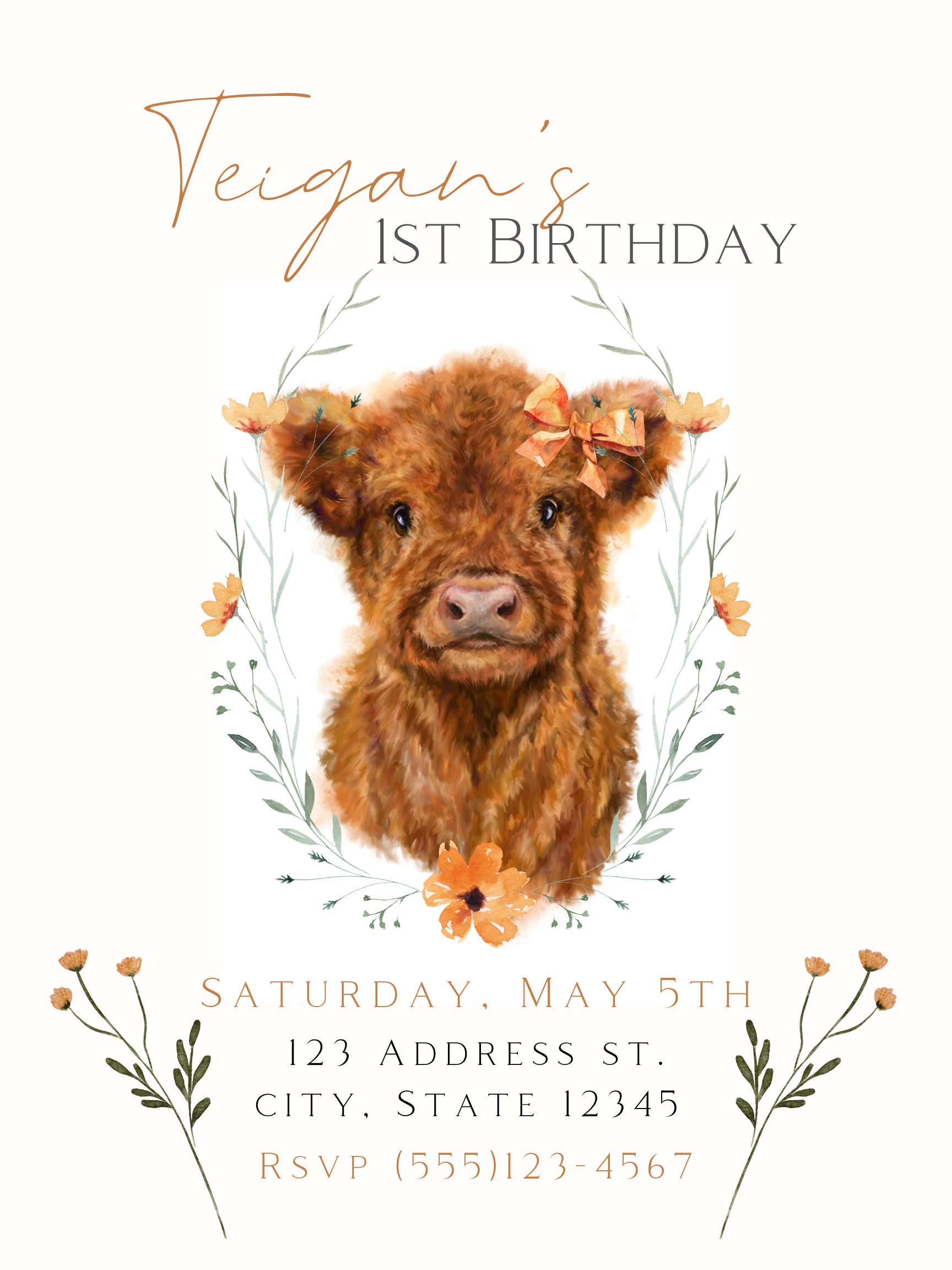 Highland Cow Digital Birthday Invitation, Invite Template, Instant ...