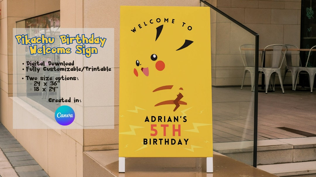 Pikachu Birthday Sign, Custom Welcome Sign, Editable Template, Canva ...