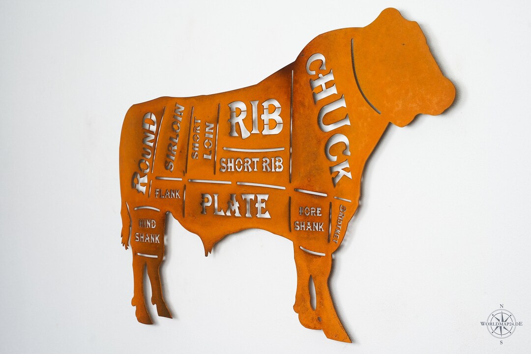 BBQ Bull grill Beef Steel Metal Wall Decoration Rusty Butcher ...