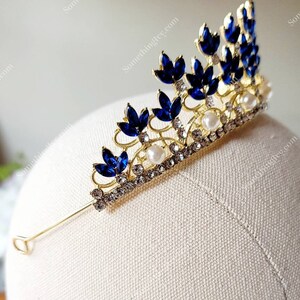 Fast Ship - 2" Blue & Gold Tiara With Sapphire Blue Stones and Pearls ...