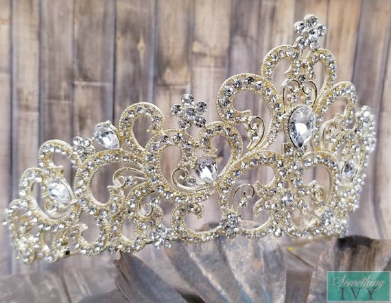 3 Gold Tiara Gold Crystal Tiara Gold Crown Gold - Etsy