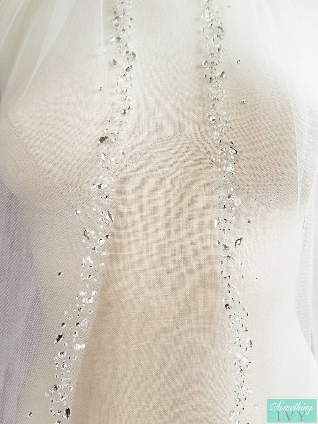 Fast Ship - 108" Heavy Beaded Cathedral Veil, Long Beaded Veil ...