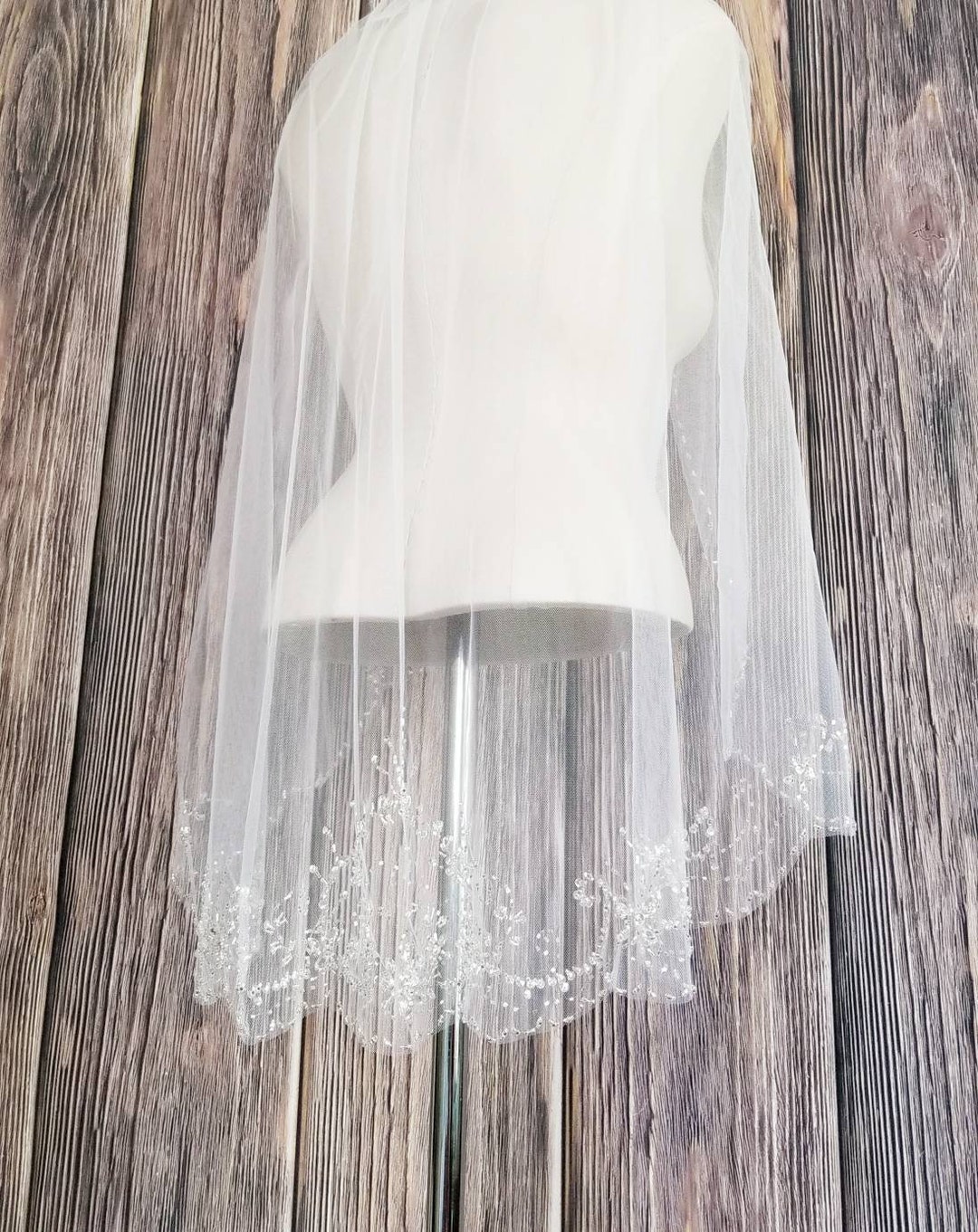 36" Inch - Beaded Veil With Bugles Beads, Rhinestones, Rondelles ...