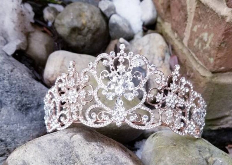 Ship Fast -2.5" - Light Rose Gold Tiara - Rose Gold Crown With Crystals ...