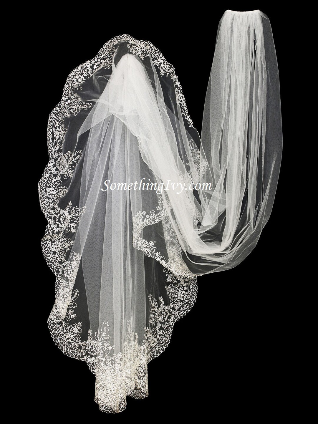 Fast Ship 111 Long Cathedral Veil With an Embroidered Edge With Beads ...
