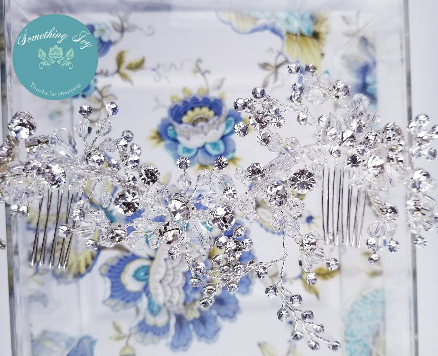 Crystal Silver Double Comb Bridal Combs Silver Combs Art | Etsy