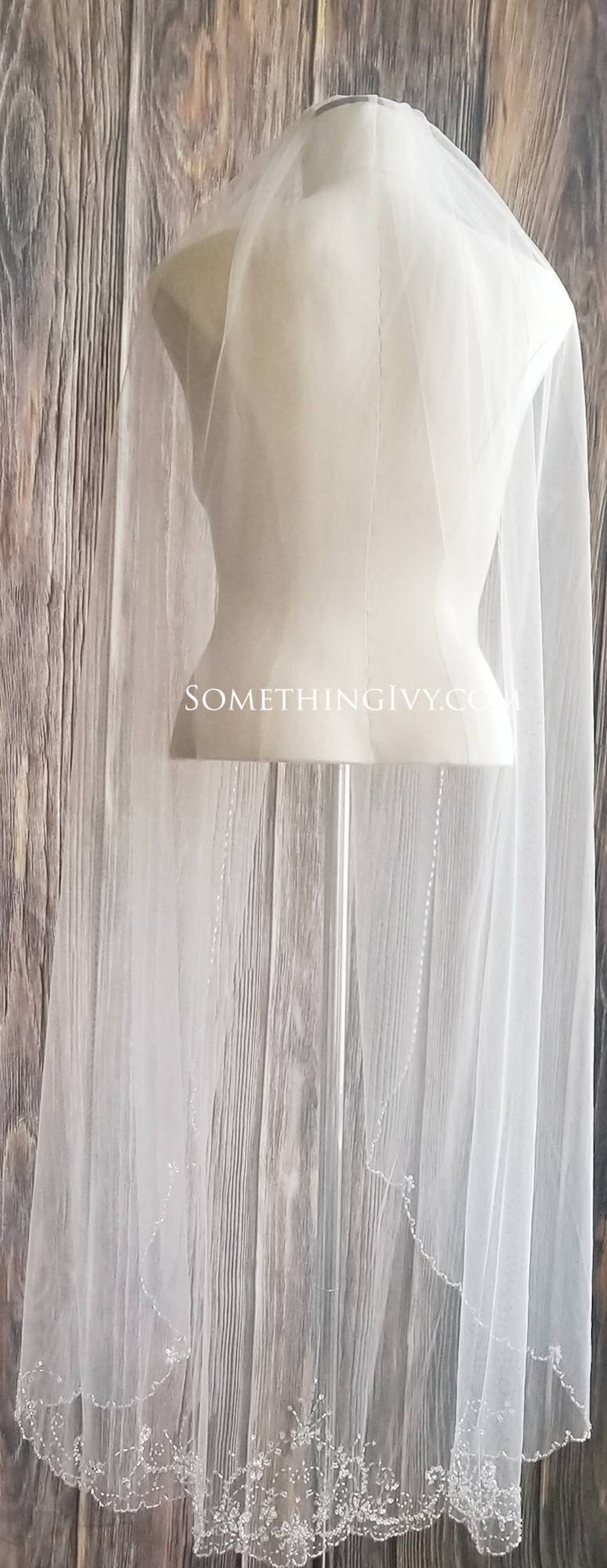 Fast Ship - 60" Inch - Waltz Length Beaded Veil With Bugles Beads ...