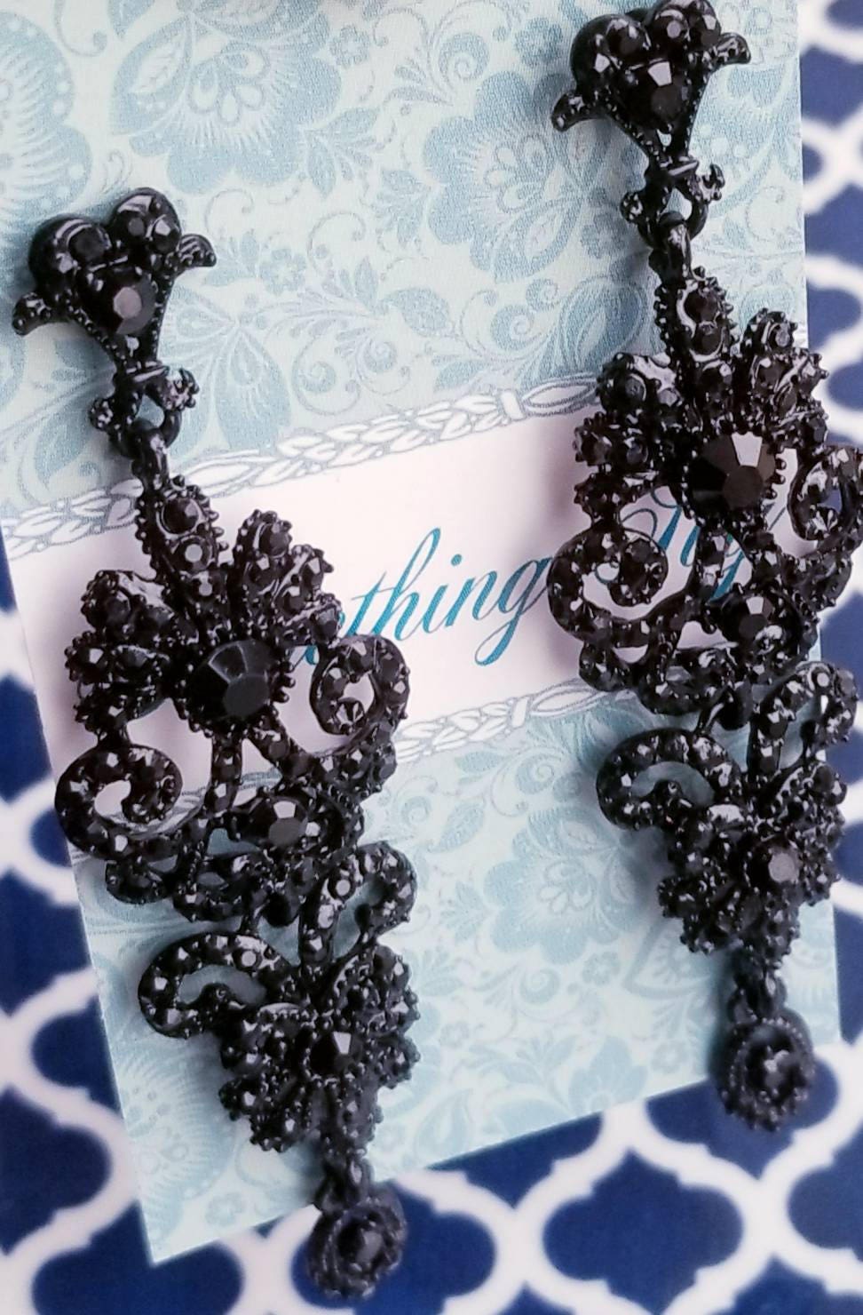 3 Black Drop Earrings Black Chandelier Earrings - Etsy