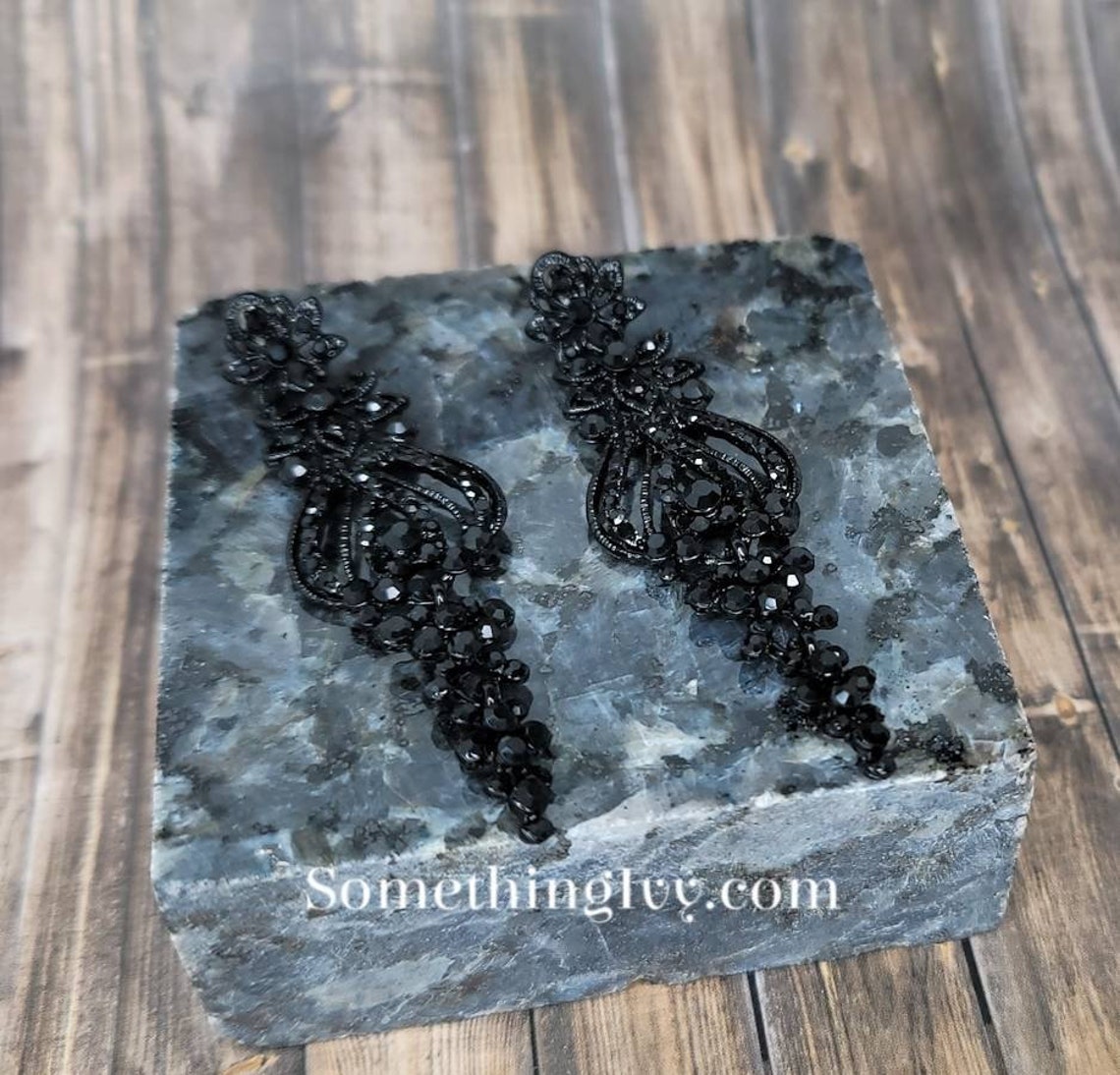 Fast Ship - 3" - Black Drop Earrings - Black Chandelier Earrings ...